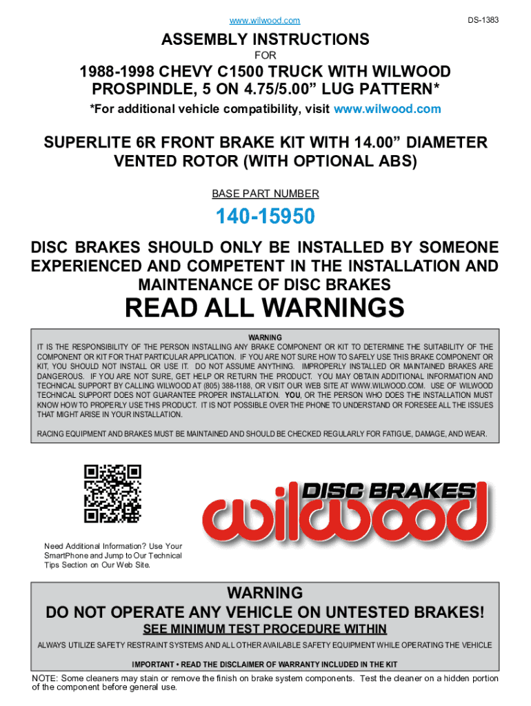 Fillable Online GM 88-00 C1500 FRONT 16" Big Brake Kit ... Fax Email ...