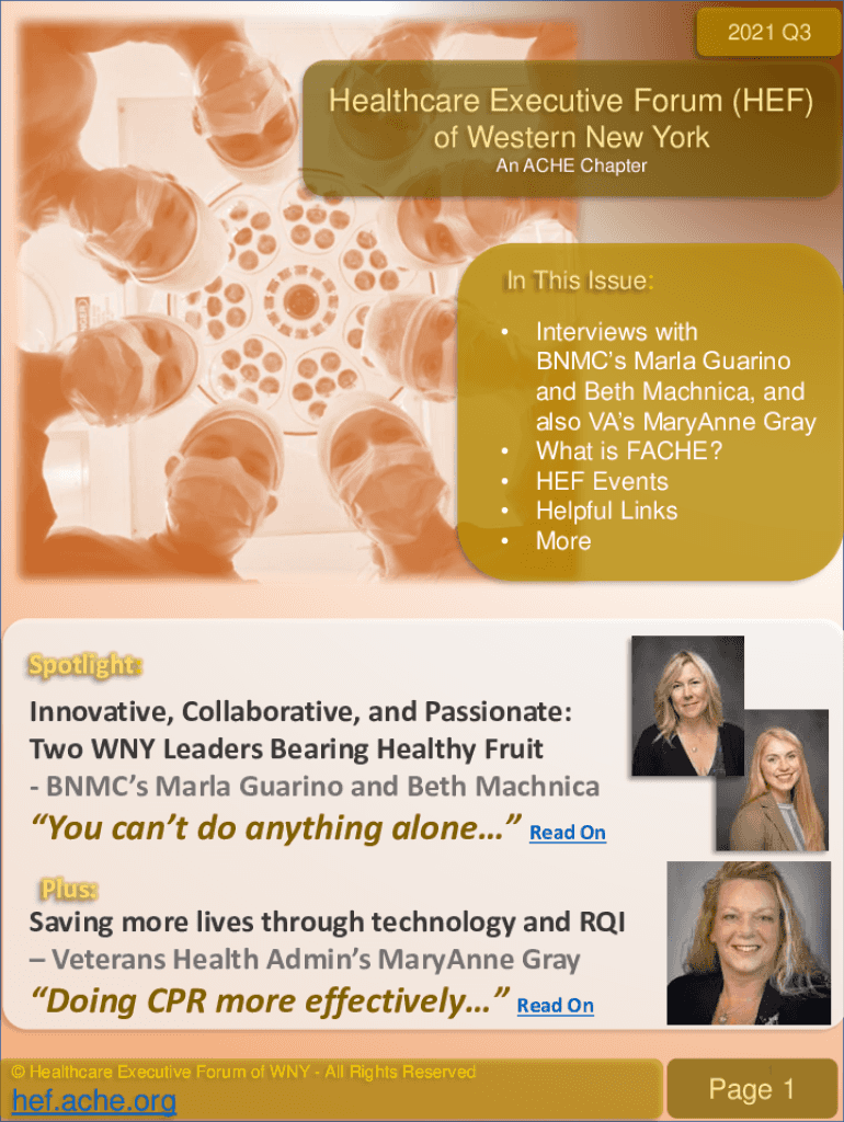 Fillable Online Healthcare Executive Forum (HEF) - ACHE Western New York Fax Email Print - pdfFiller