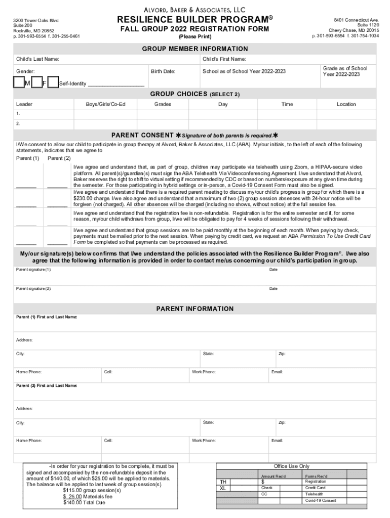 Fillable Online Fall Group 2022 Registration Form Fax Email Print ...
