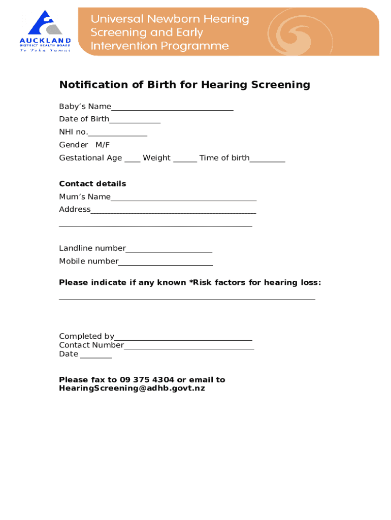 Hearing Screen Only Doc Template | pdfFiller