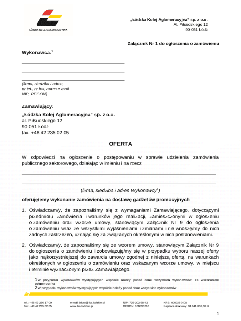 cznik Nr 1 do og Doc Template | pdfFiller