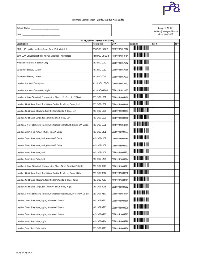 Fillable Online GMED-INV-Gorilla-Medial-Column-Plate-Caddy-Rev.-A.pdf ...