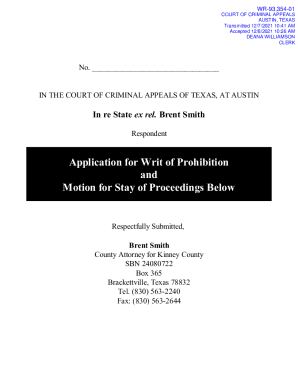 Fillable Online Application for Writ of Prohibition Fax Email Print - pdfFiller