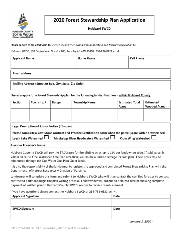 Fillable Online 2020 Forest Stewardship Plan Application Fax Email ...