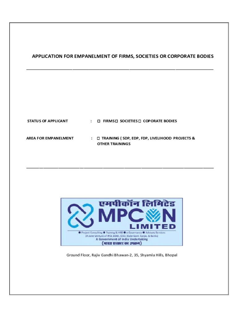 Fillable Online APPLICATION FOR EMPANELMENT OF FIRMS, SOCIETIES OR CORPORATE BODIES Fax Email ...