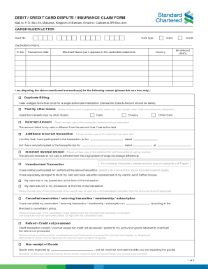 Fillable Online debit / credit card dispute / insurance claim form Fax ...