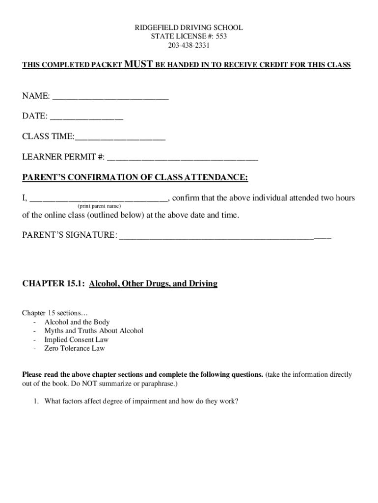 Fillable Online PARENTS CONFIRMATION OF CLASS ATTENDANCE: Fax Email ...