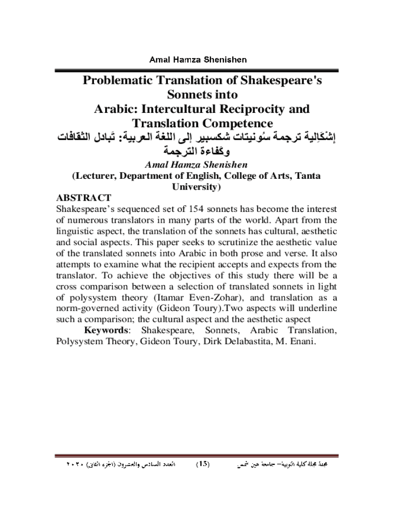Fillable Online problematic translation of shakespeare's sonnets into ...