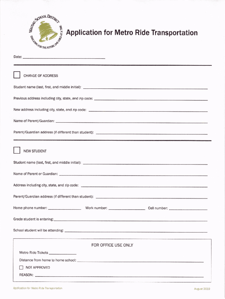 Fillable Online Application for Metro Ride Transportation Fax Email Print - pdfFiller