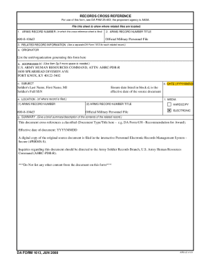 Fillable Online Records Cross Reference. DA FORM 1613 Fax Email Print ...