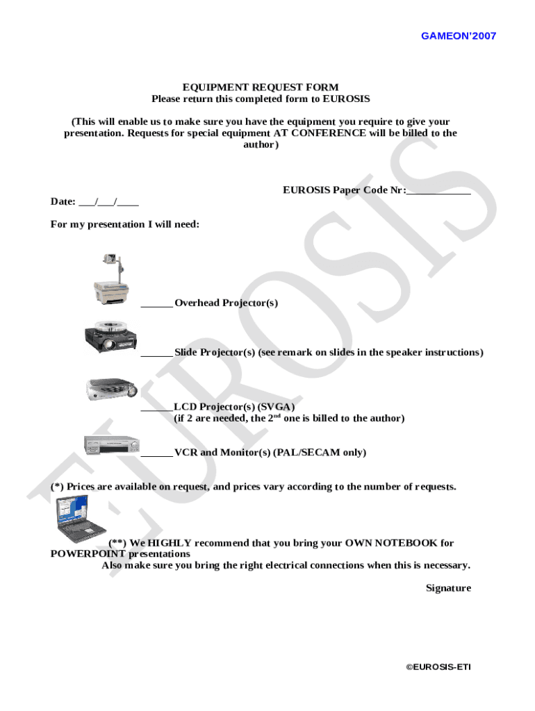 PROGRAM & EQUIPMENT REQUEST Doc Template | pdfFiller