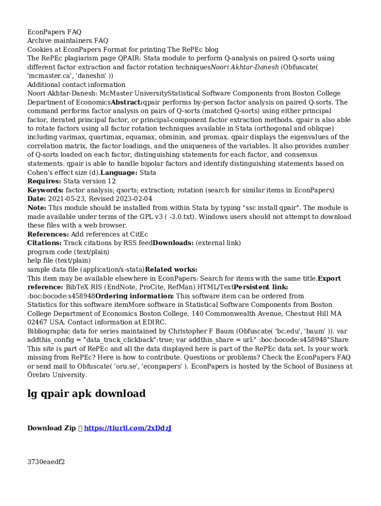 Fillable Online QPAIR: Stata module to perform Q-analysis on paired Q-sorts ... Fax Email Print ...