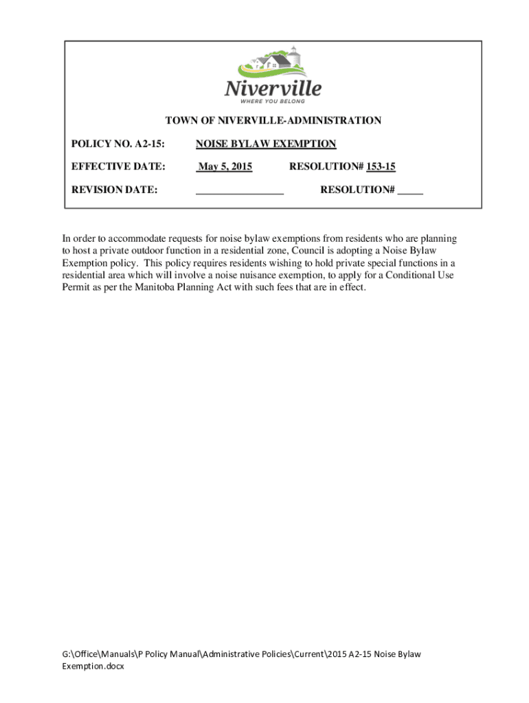 Fillable Online Noise Bylaw Exemption Fax Email Print - pdfFiller