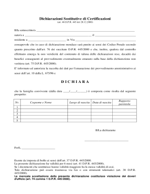 Compilabile Online DICHIARAZIONE SOSTITUTIVA DI CERTIFICAZIONI (art. 46 ...