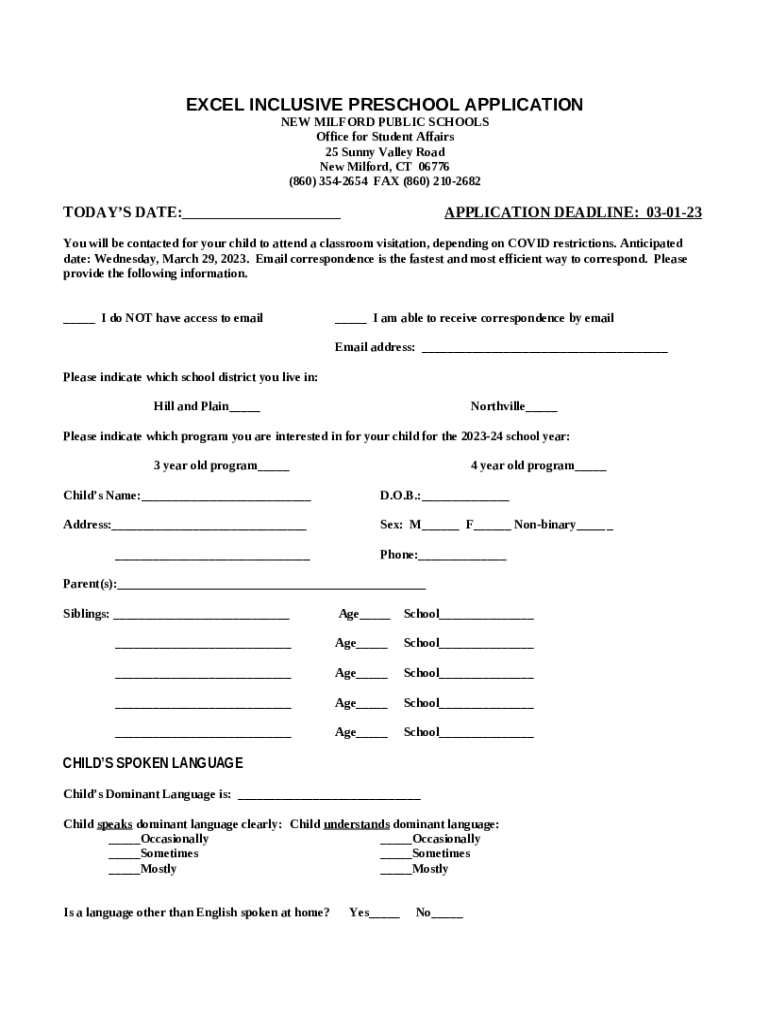 excel inclusive preschool application - Connect Suite Doc Template | pdfFiller