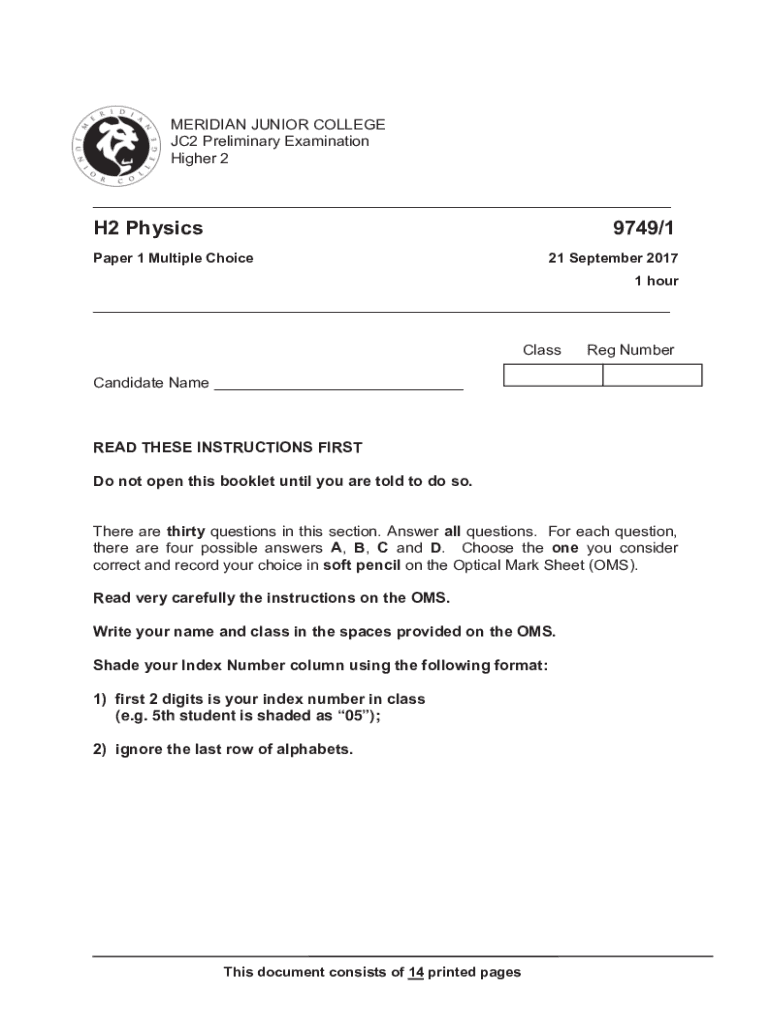 Fillable Online A Levels 9749/2 H2 Physics Paper 1 Megathread Fax Email ...