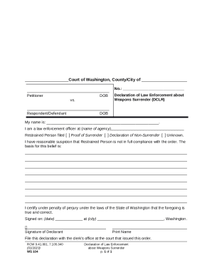 WS 101 Receipt for Surrendered Weapons and ... Doc Template | pdfFiller