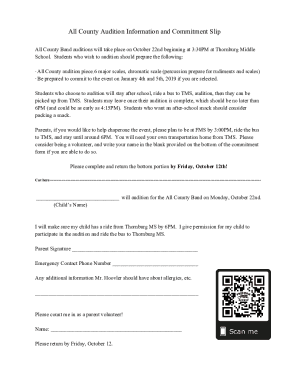Fillable Online All County Audition Information and Commitment Slip - Freedom ... Fax Email ...