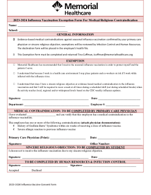 Fillable Online 2023-2024 Influenza Vaccination Exemption Form For ...