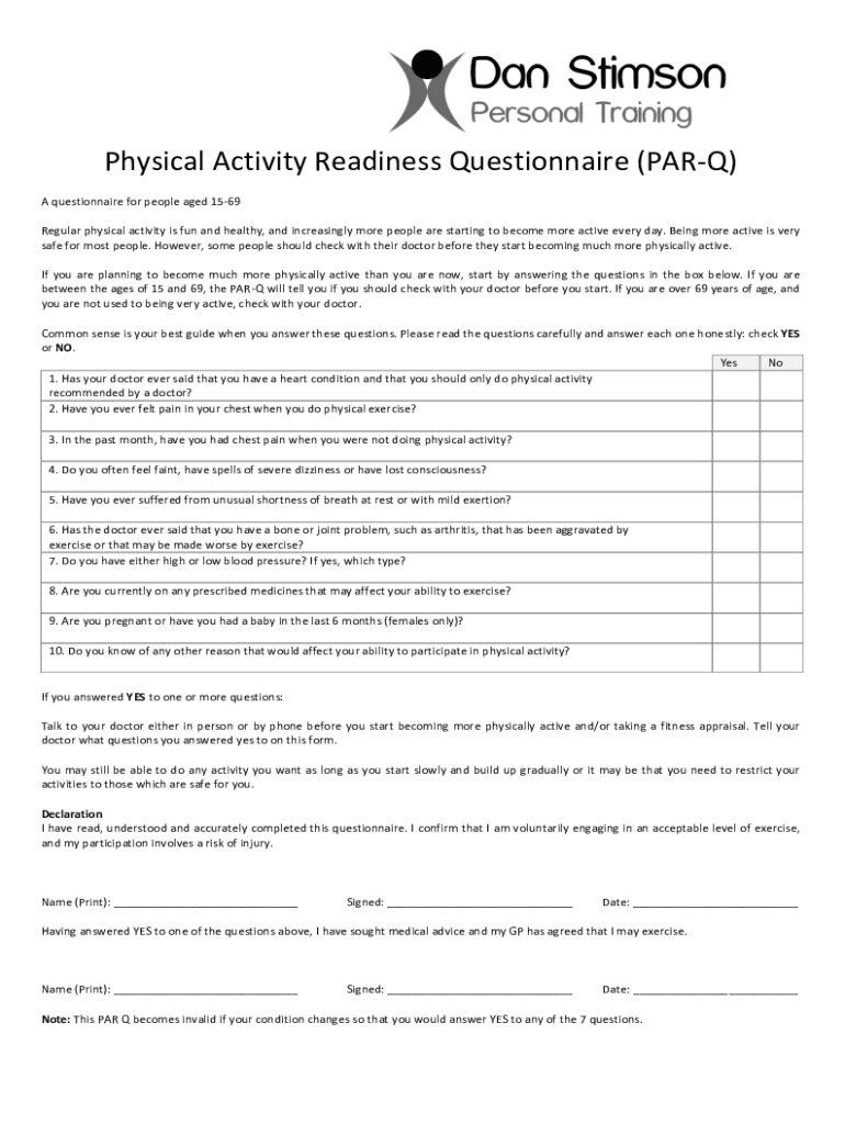 Fillable Online Parq: Fillable, Printable & Blank PDF Form for Free Fax Email Print - pdfFiller