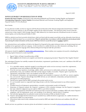 Fillable Online NOTICE OF PROJECT AWARD/EXECUTION OF OFFER Fax Email ...