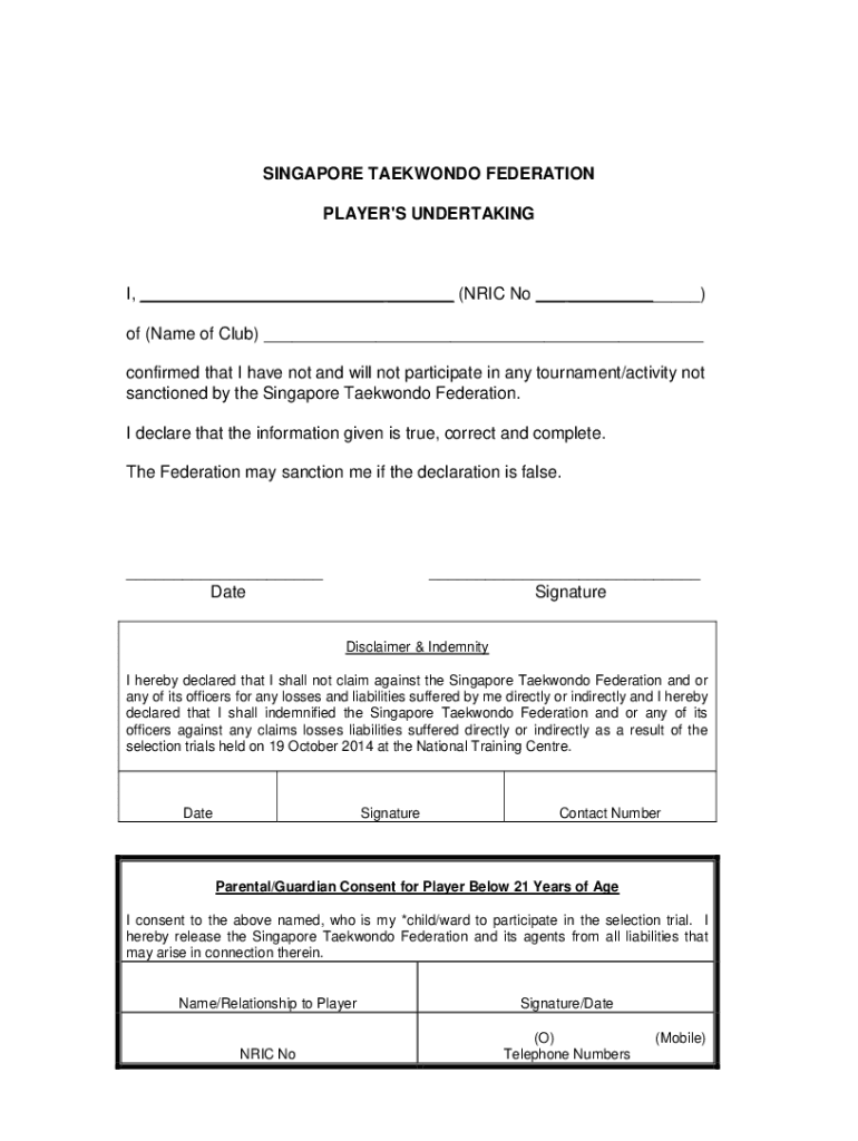 Fillable Online Players-Undertaking-Forms Fax Email Print - pdfFiller