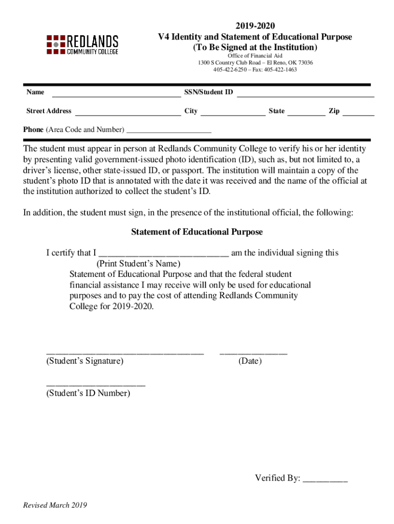 Fillable Online 2018-2019 Federal Student Aid Identity and Statement of ...