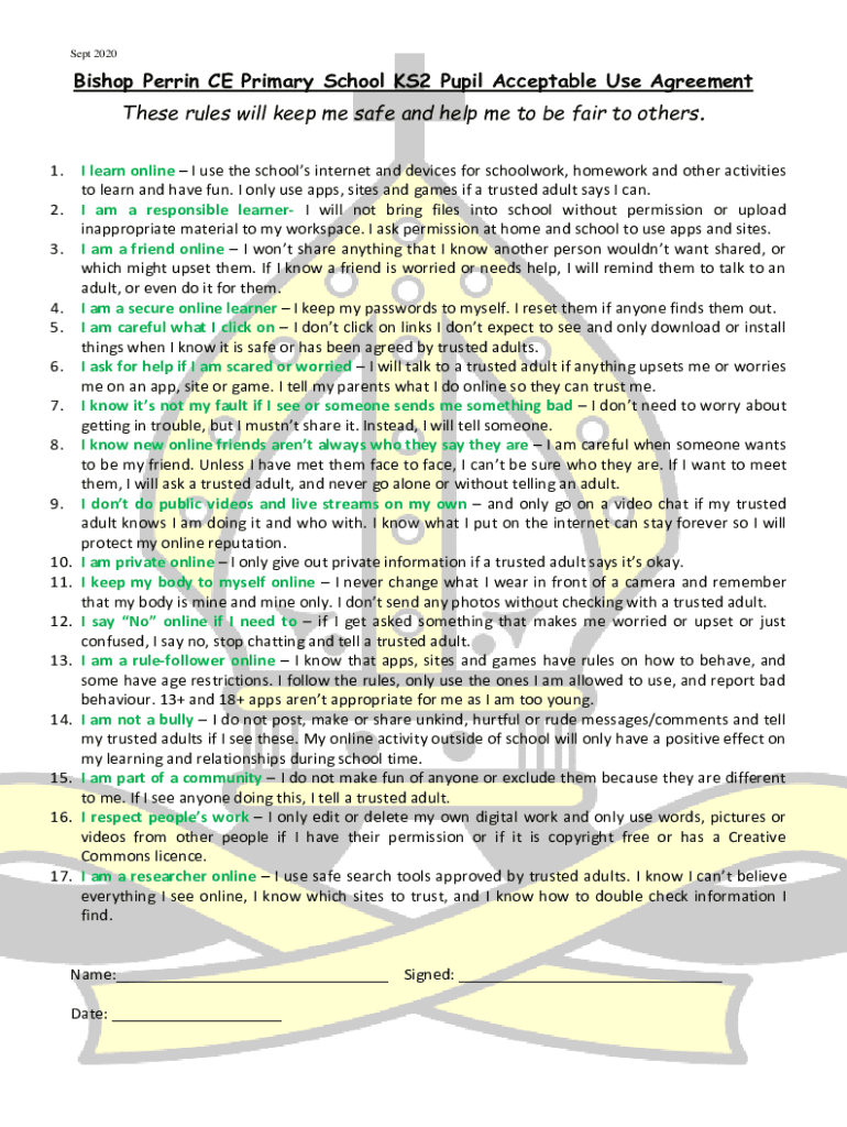 Fillable Online KS2 Pupil Acceptable Use Agreement Fax Email Print ...