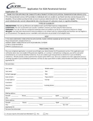 Fillable Online Paratransit Service - Charlotte Area Transit System ...