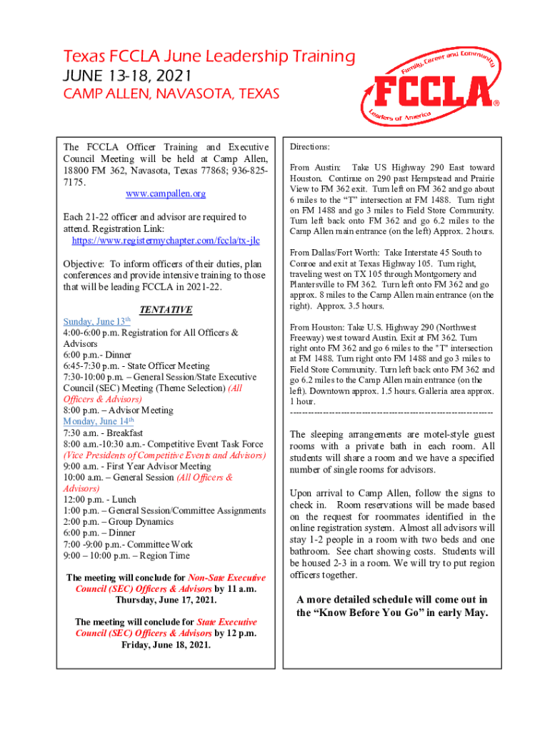 Fillable Online Texas FCCLA June Leadership Training Fax Email Print ...