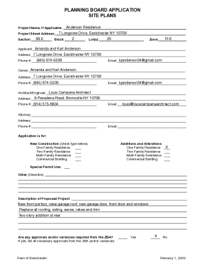 Fillable Online town of chester - planning board - application Fax ...