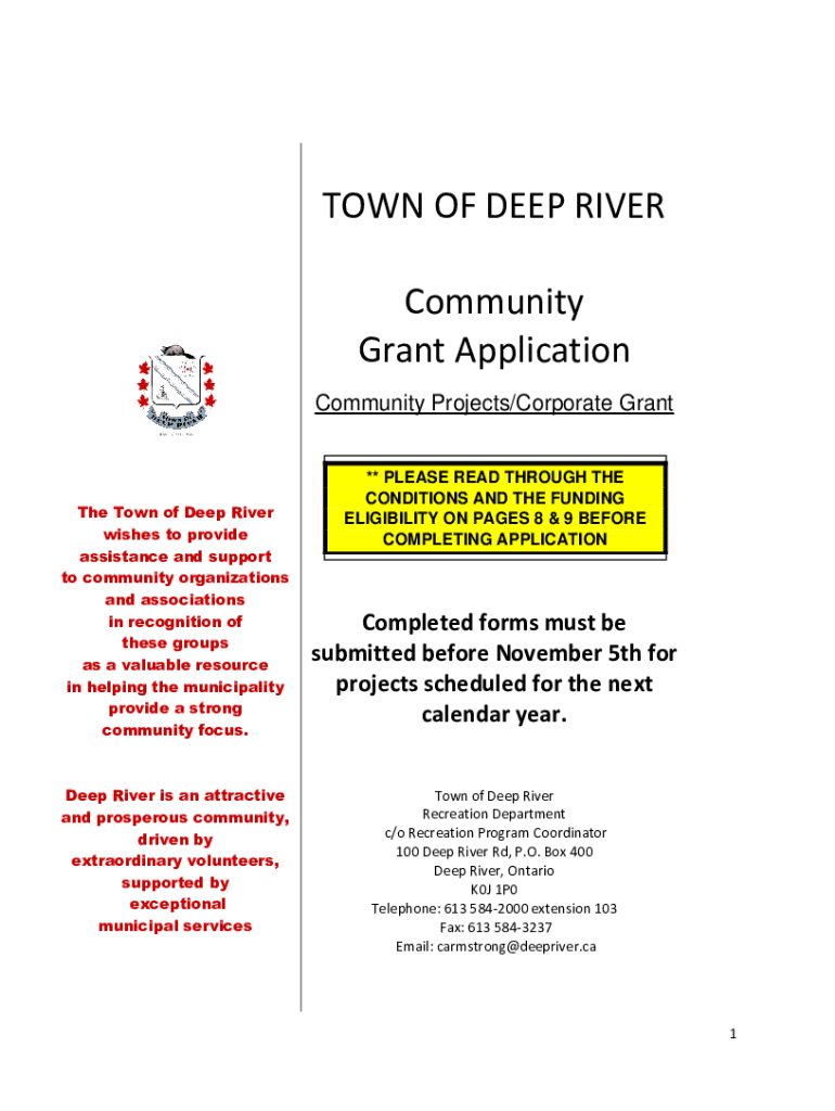 Fillable Online Town of Deep River to offer different types of grants ...