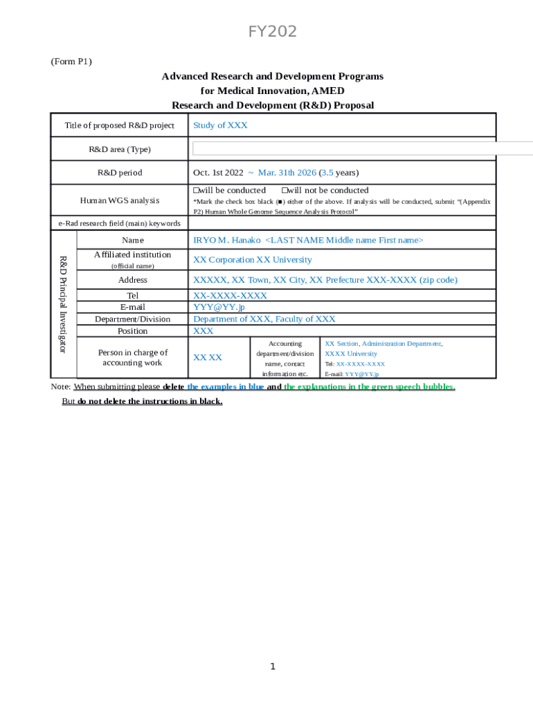 P1R&D Proposal Word - AMED Doc Template | pdfFiller