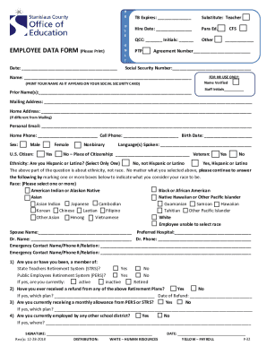 Fillable Online EMPLOYEE DATA FORM (Please Print) Fax Email Print ...
