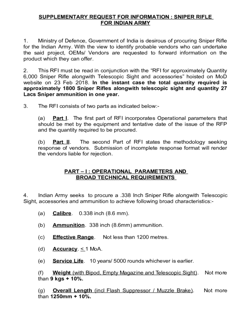 Fillable Online supplementary request for information : sniper rifle Fax Email Print - pdfFiller