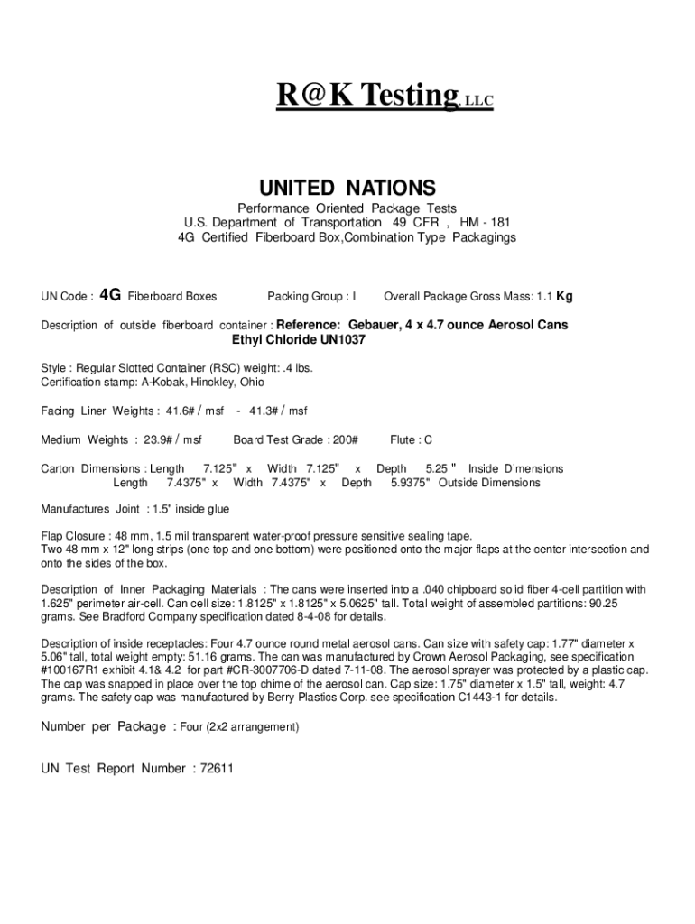 Fillable Online UN Packaging and POP Testing Fax Email Print - pdfFiller