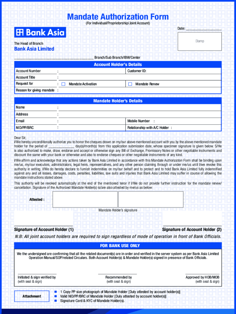 Fillable Online Mandate Authorization Form Fax Email Print - pdfFiller