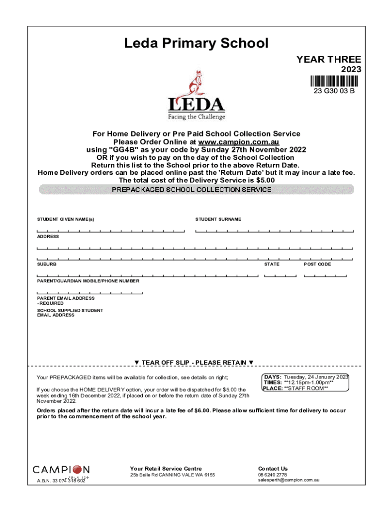 Fillable Online Leda Primary School YEAR THREE 1 Resource List Fax ...