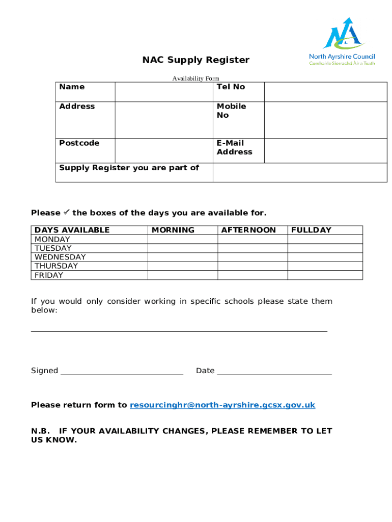 Availability - Teaching Doc Template | pdfFiller