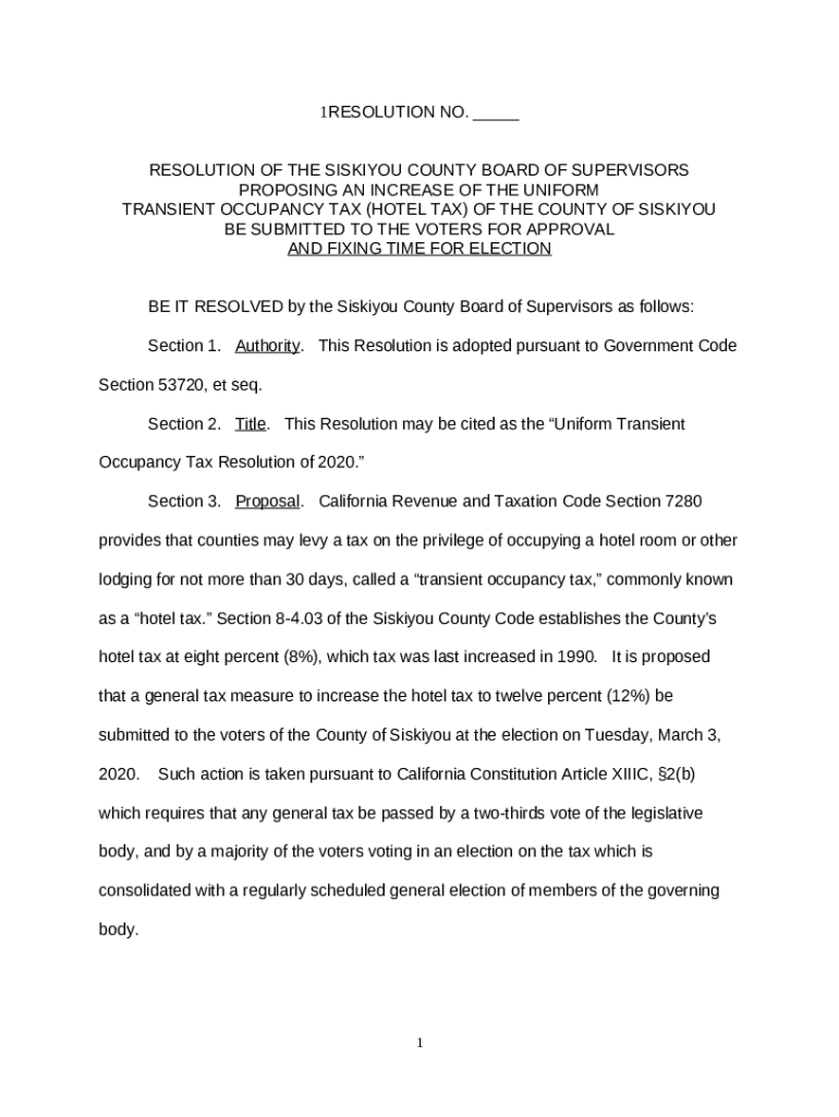 Uni Transient Occupancy TaxSiskiyou County California Doc Template ...
