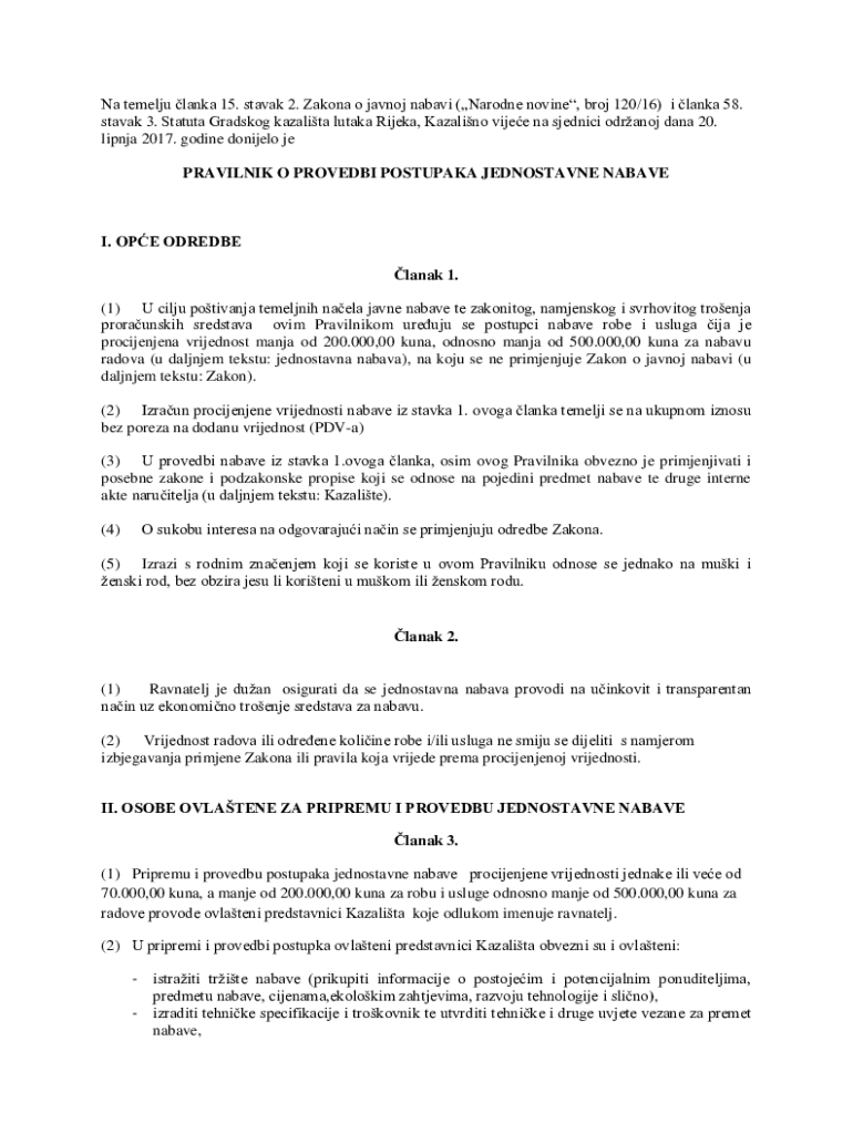 Fillable Online Na temelju lanka 15. stavak 2. Zakona o javnoj nabavi ...