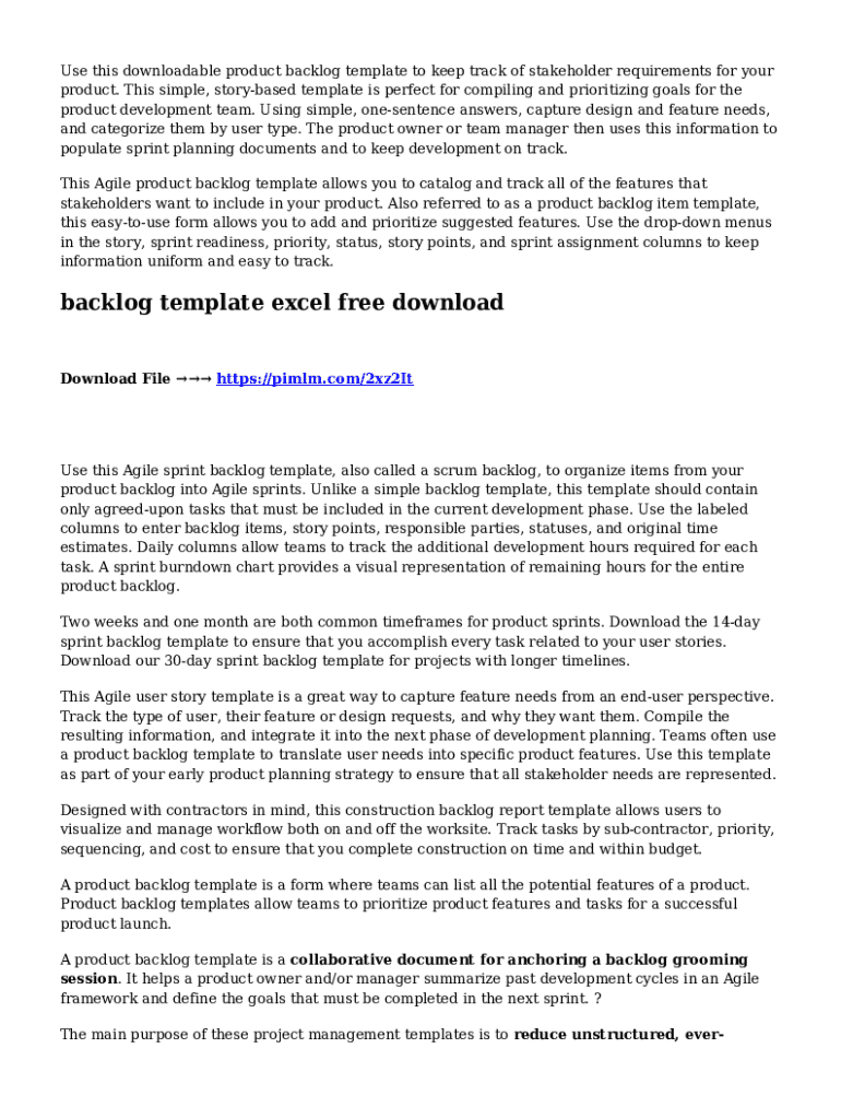 Fillable Online Backlog Template Excel Free Download Fax Email Print ...