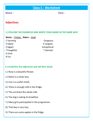 Fillable Online Adjectives Class 5 Worksheet Fax Email Print - pdfFiller