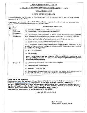 Fillable Online ARMY PUBLIC SCHOOL BENGDUBI VACANCY FOR ... Fax Email ...