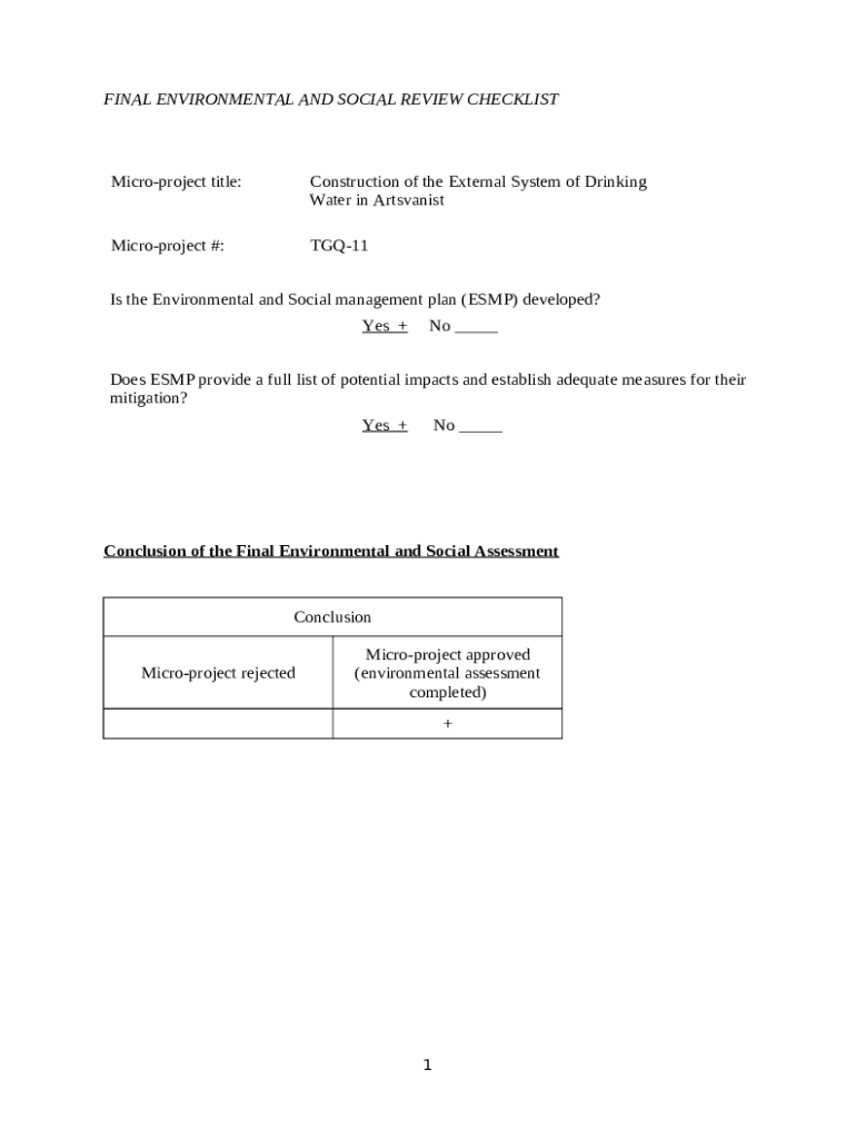 Environmental and Social Management Plan (ESMP)... Doc Template | pdfFiller