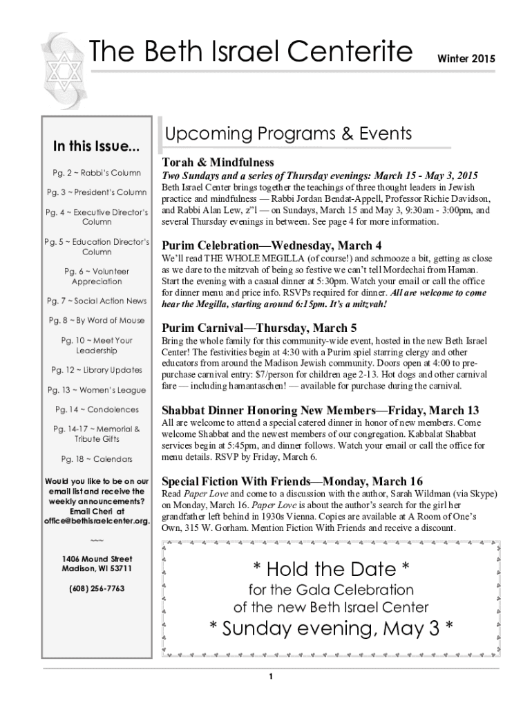 Fillable Online The Beth Israel Centerite May/June/July Fax Email Print ...