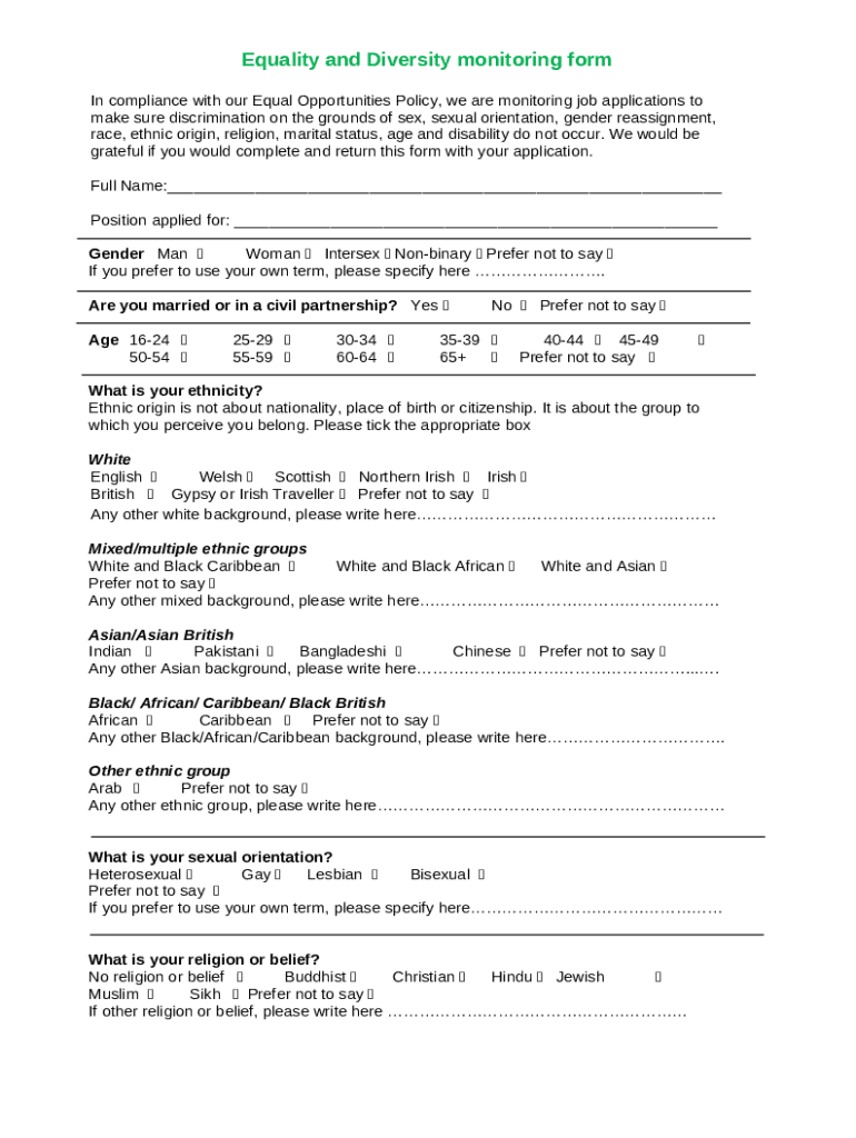 How to Monitor and Report Workplace Diversity Doc Template | pdfFiller