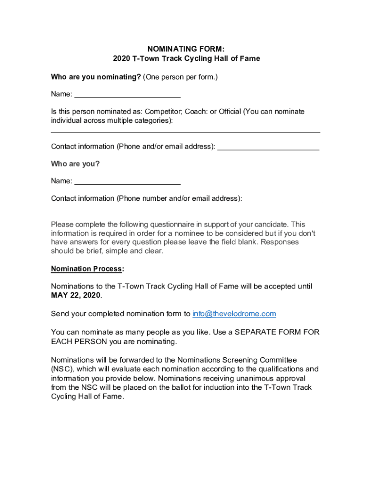 Fillable Online Nomination Forms and Criteria Fax Email Print - pdfFiller