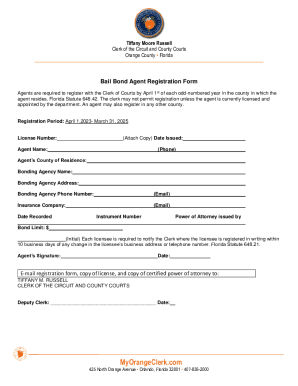 Fillable Online Bail Bond Agent Registration Form Fax Email Print ...