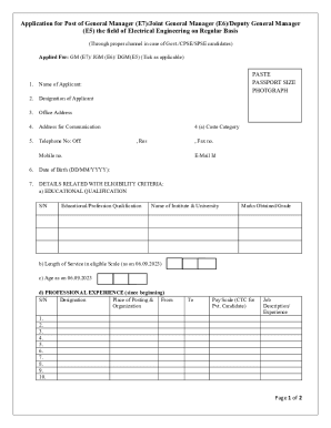 Fillable Online Application form AGM Mgr. DM Deputation Absorption ...